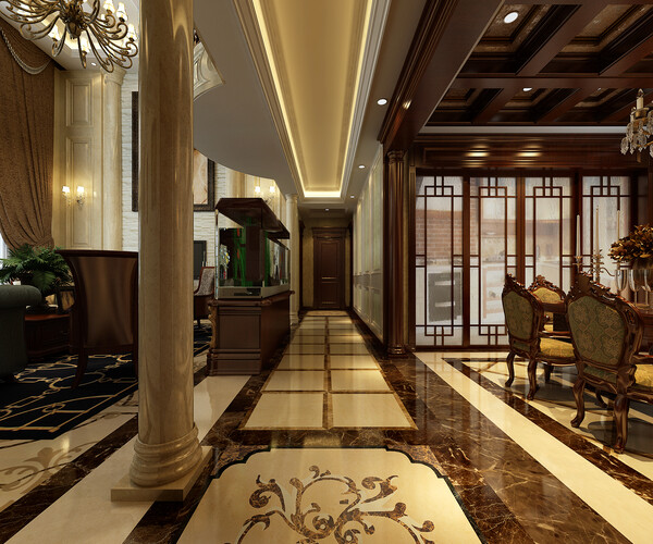 ArtStation - Retro European Style Living Room Restaurant 1801 | Resources