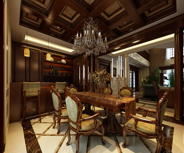 ArtStation - Retro European Style Living Room Restaurant 1801 | Resources