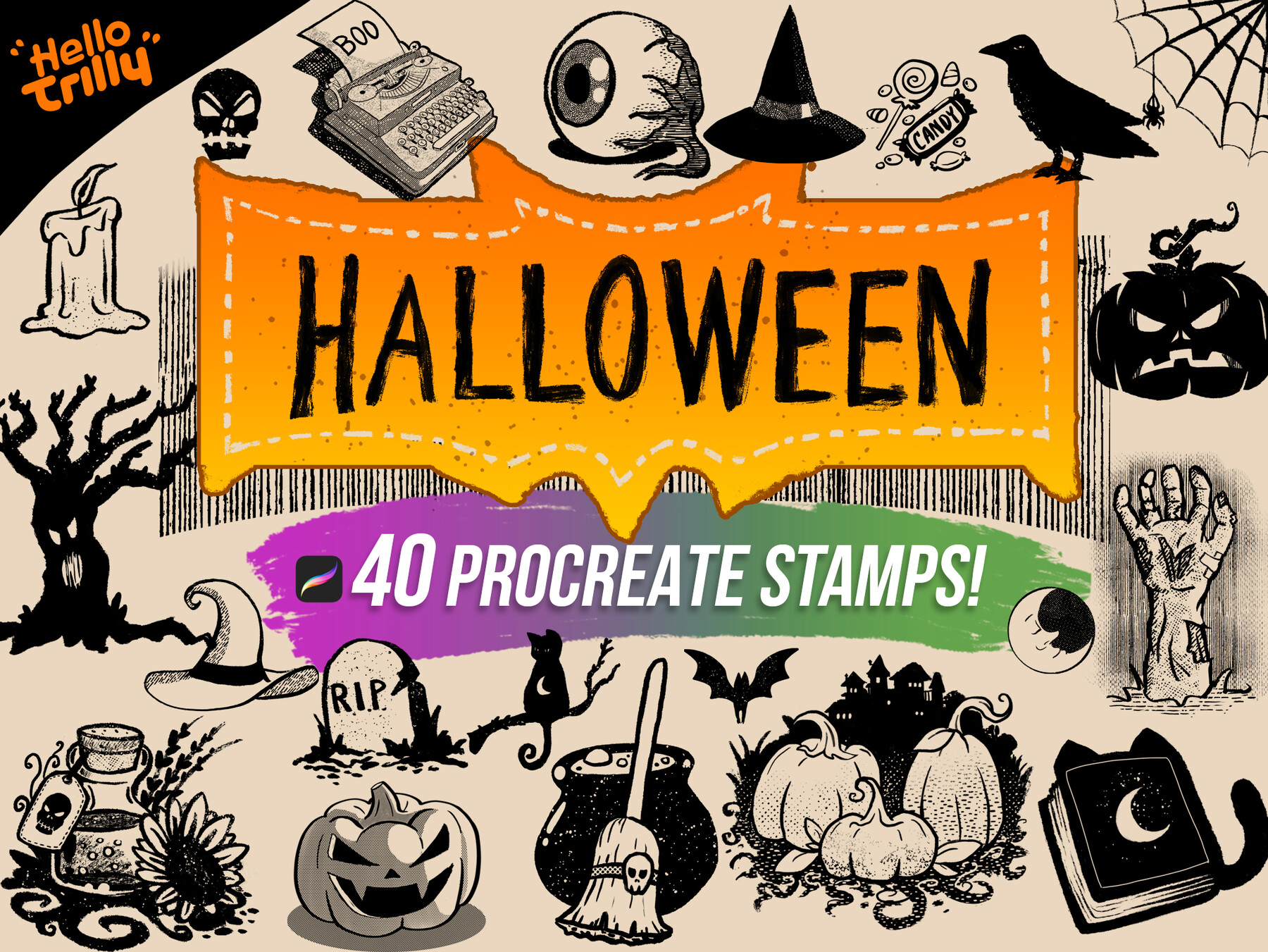 ArtStation - 40 Halloween Stamps for Procreate! | Brushes