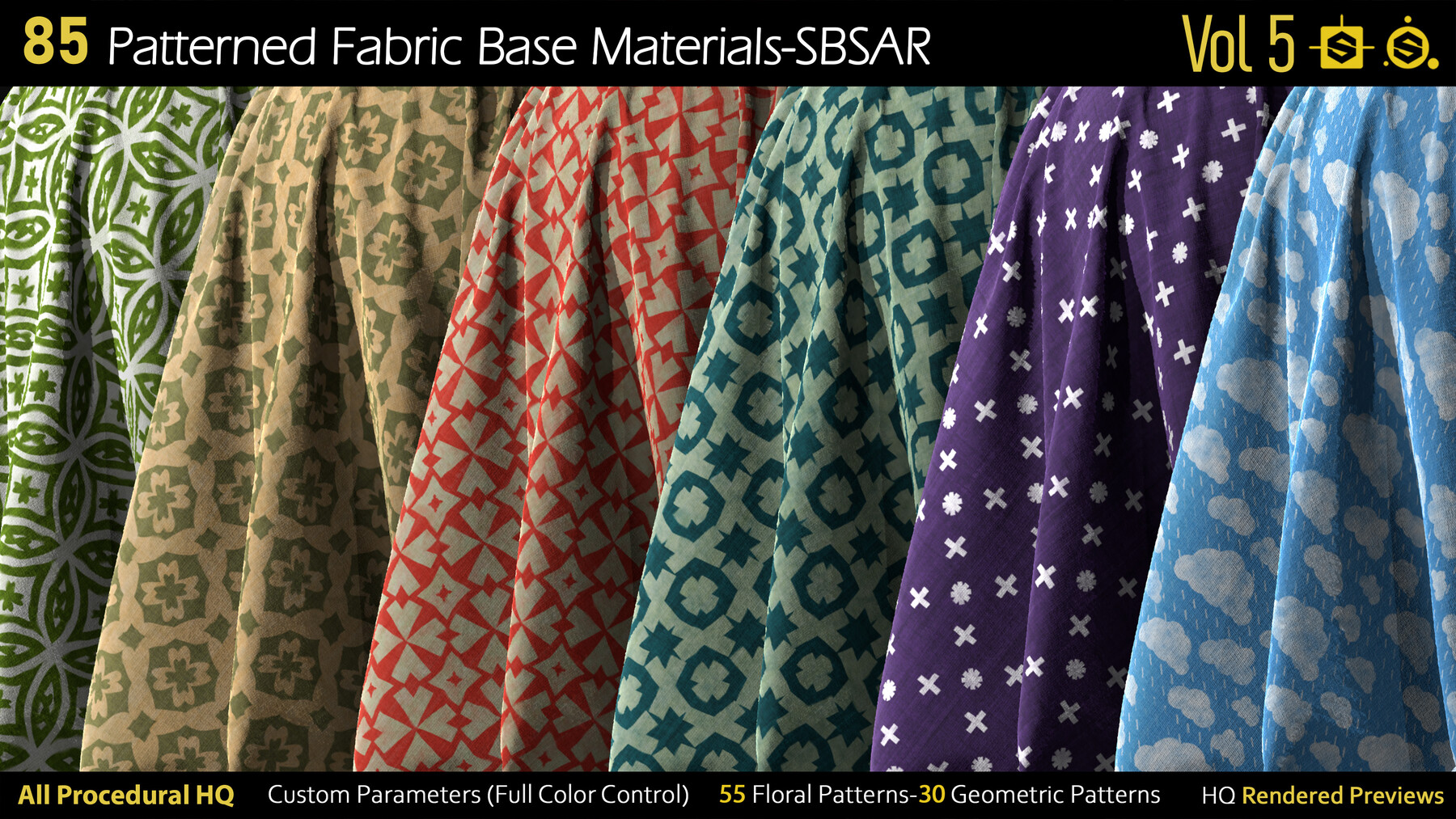 ArtStation - 85 Patterned Fabric Base Materials-SBSAR | Game Assets