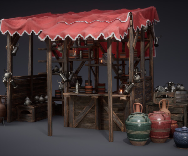 ArtStation - EXE Medieval Shop - Pottery Stands Pack | Game Assets