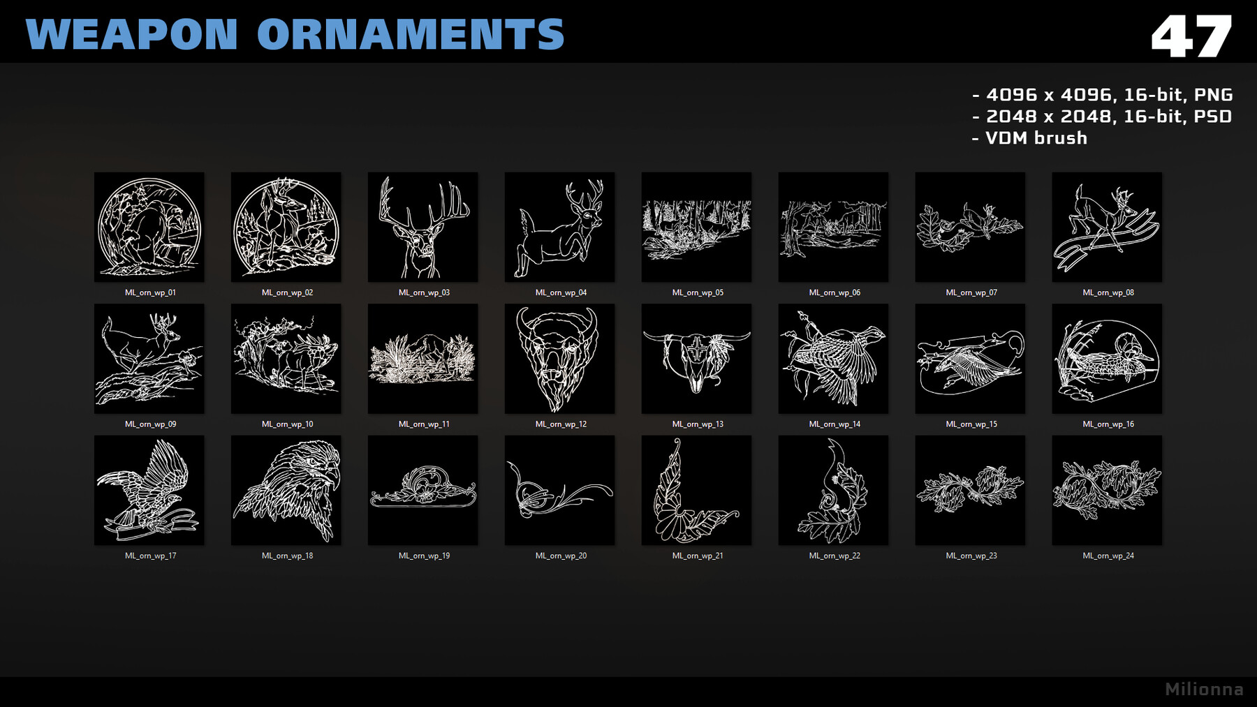 ArtStation - 47 alphas for Weapons (Substance, Zbrush, PNG) | Brushes
