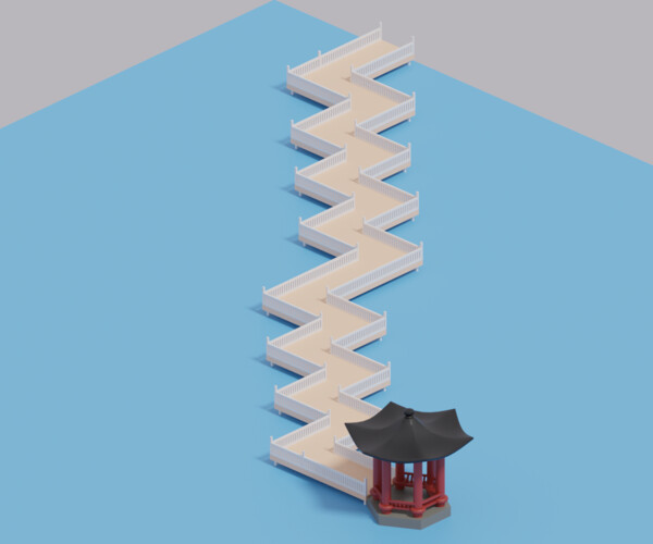 ArtStation - Cartoon Chinese Nine-turn bridge and Pavilion 3D model ...
