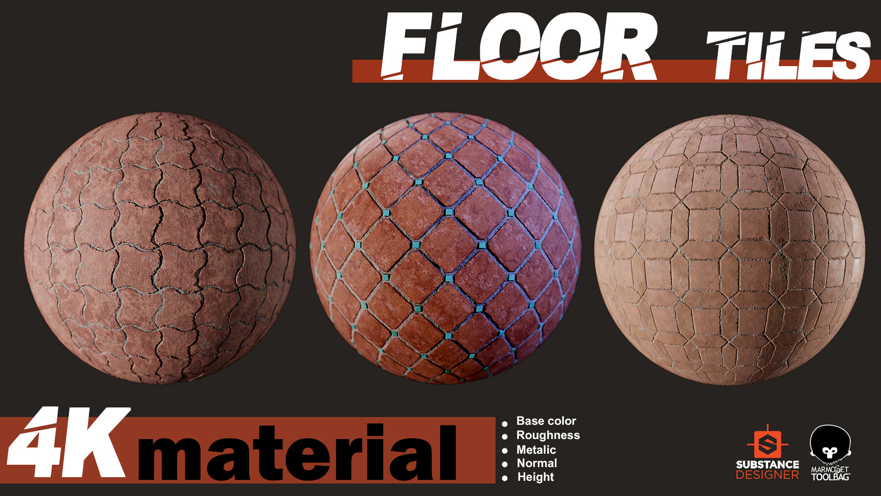 ArtStation - 6 Floor Tiles, 4K & 2K PBR textures - VOL 01 | Game Assets