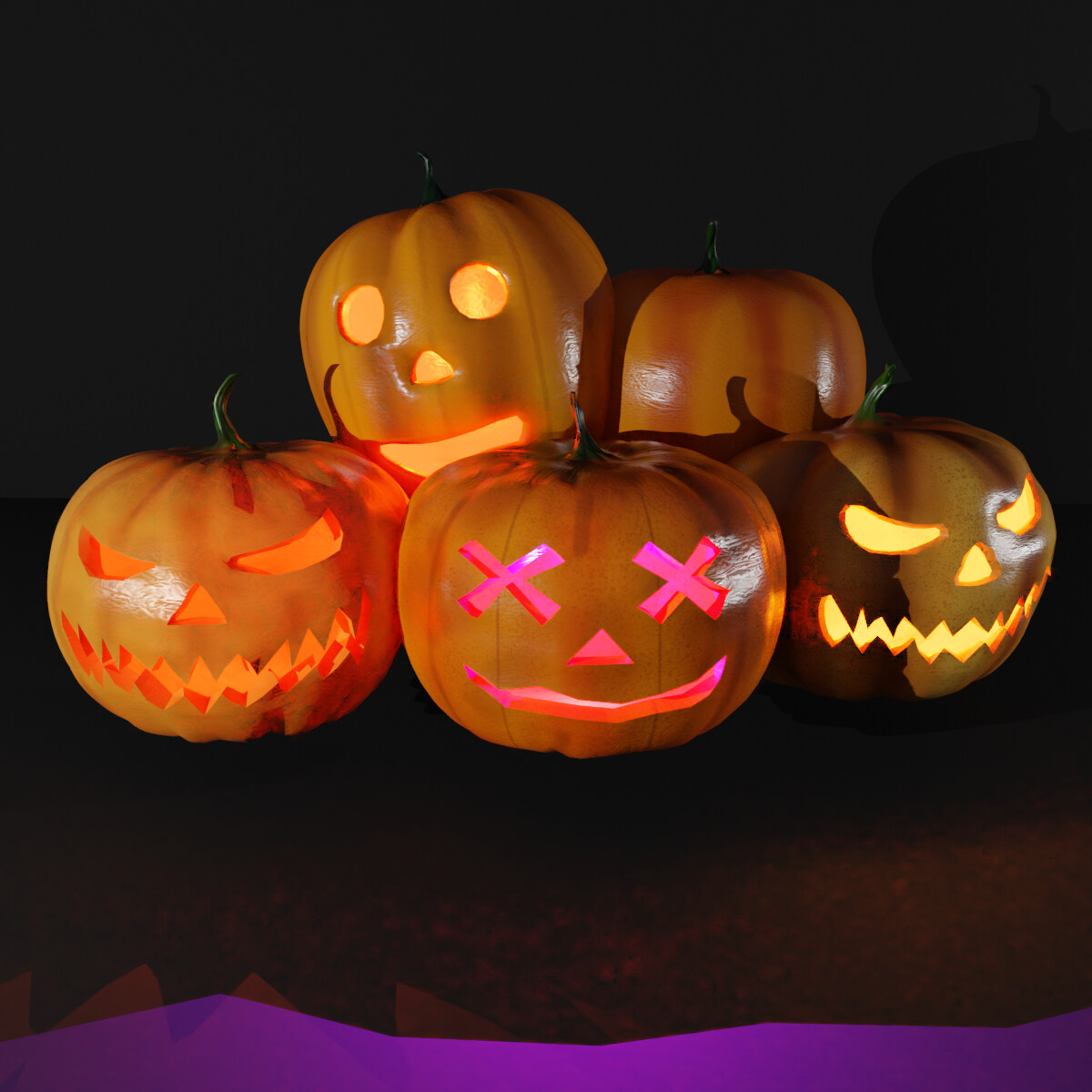 ArtStation - Halloween pumpkin 3d set of 5 units Low-poly 3D model ...