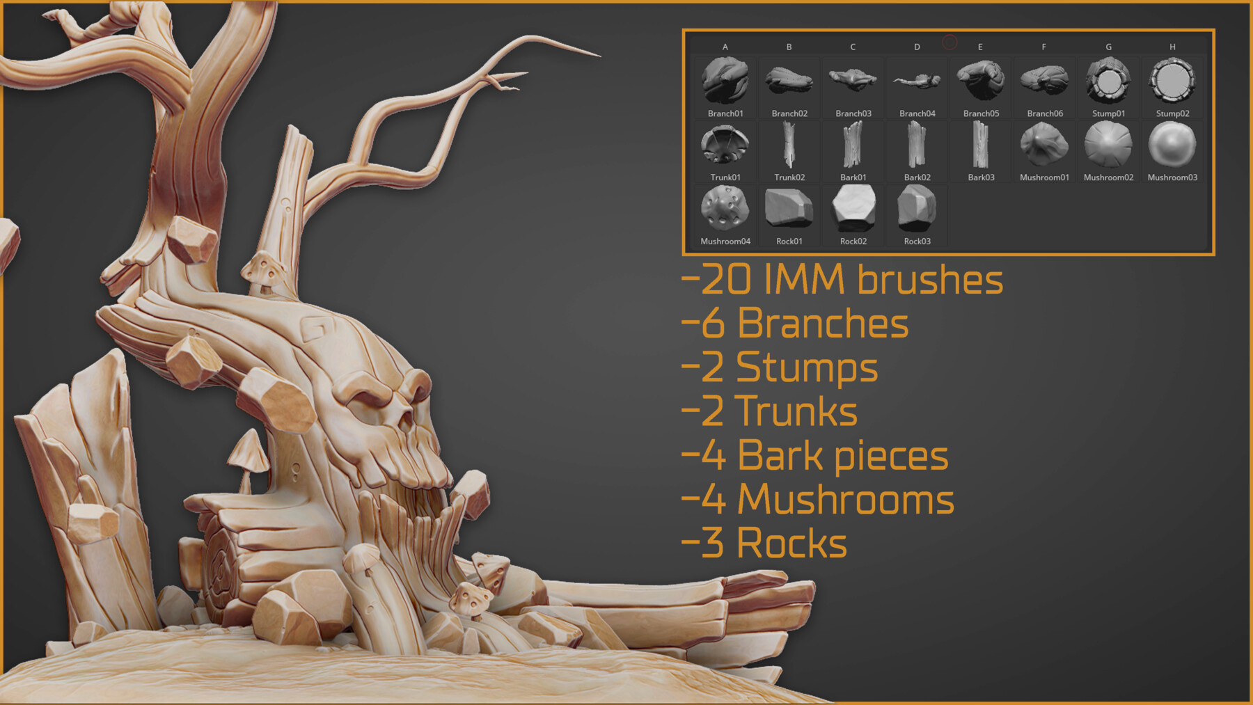 ArtStation - Stylized tree and wood zbrushes | Brushes