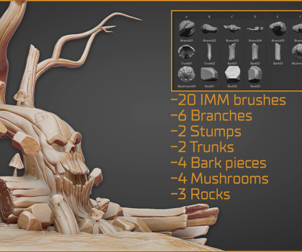 ArtStation - Stylized tree and wood zbrushes | Brushes