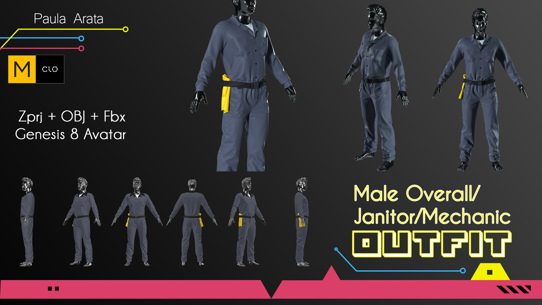 ArtStation - Male Overall/Janitor Marvelous/CLO project + OBJ | Game Assets