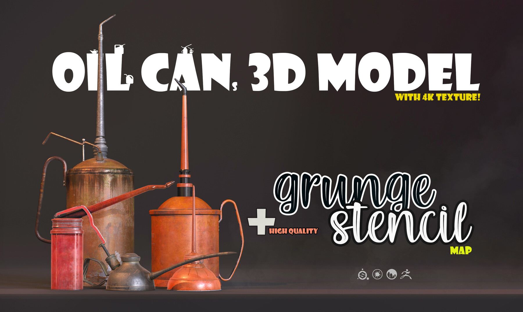 ArtStation - 5 Oil cans 3d model With 4K texture + Metal & Wood Grunge ...