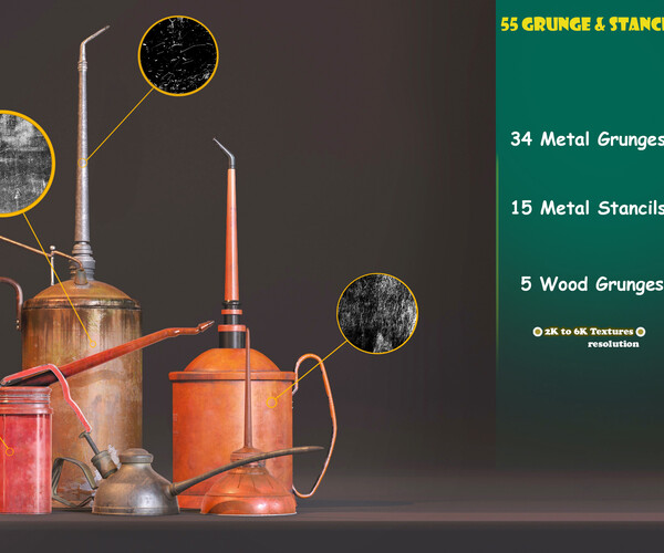 ArtStation - 5 Oil cans 3d model With 4K texture + Metal & Wood Grunge ...