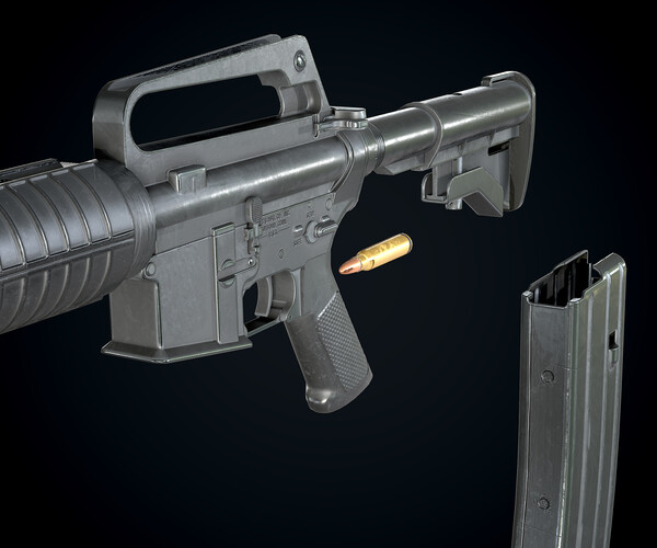 ArtStation - CAR-15 Assault-Rifle Worn PBR Low-poly 3D model | Game Assets