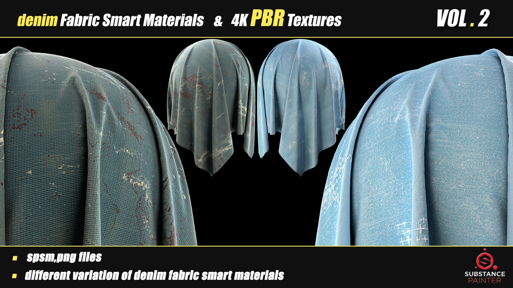 ArtStation - 30 Denim Fabric Smart Material Bundle + 4K PBR Texture_VOL ...