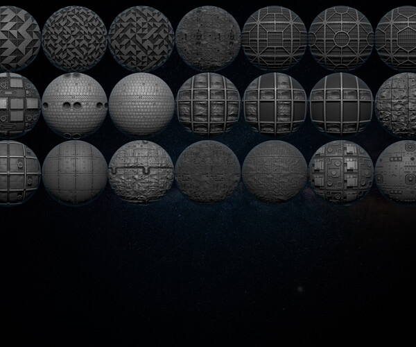 ArtStation - 70 4k SCI-FI Alphas /PATTERN (Seamless and Tileable) | Brushes