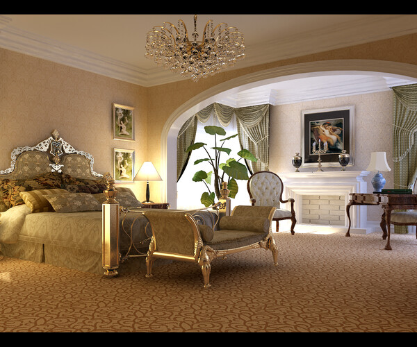 ArtStation - Stylish European bedroom 1854 | Resources