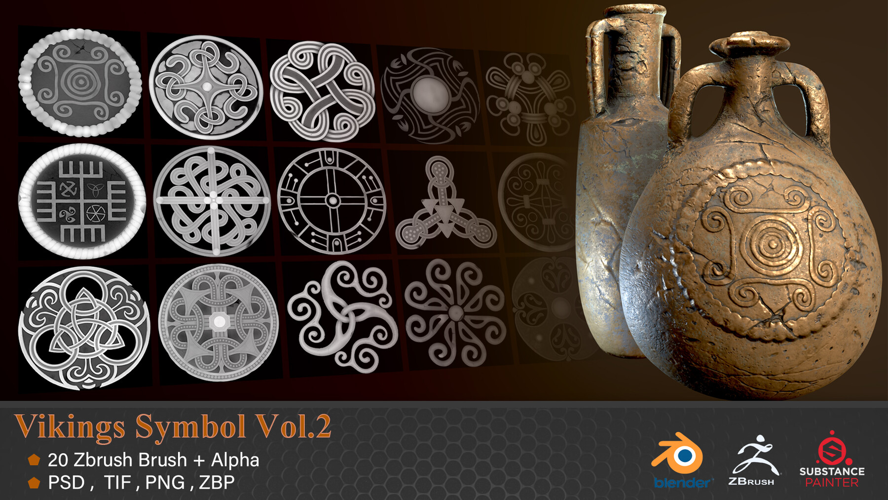 ArtStation - 20 Viking Symbols Zbrush Brush + Alpha - VOL 02 | Brushes