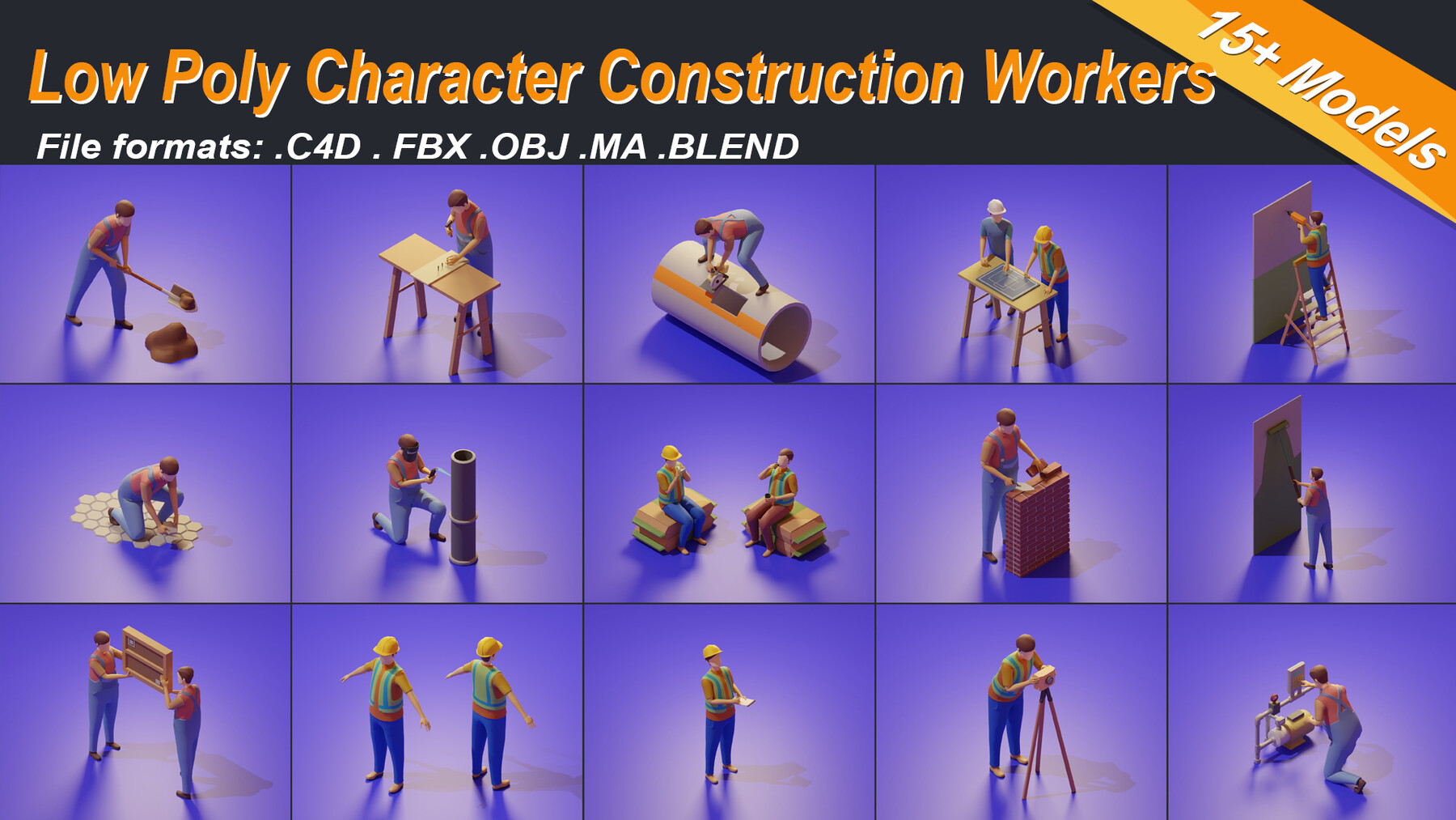 ArtStation - Low Poly 3D Stylized Character Construction Workers ...