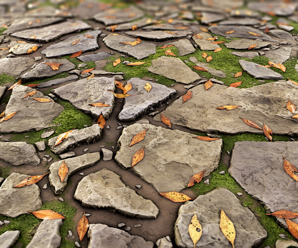 ArtStation - PBR - STYLIZED AUTUMN ROCK GROUND - 4K MATERIAL | Game Assets