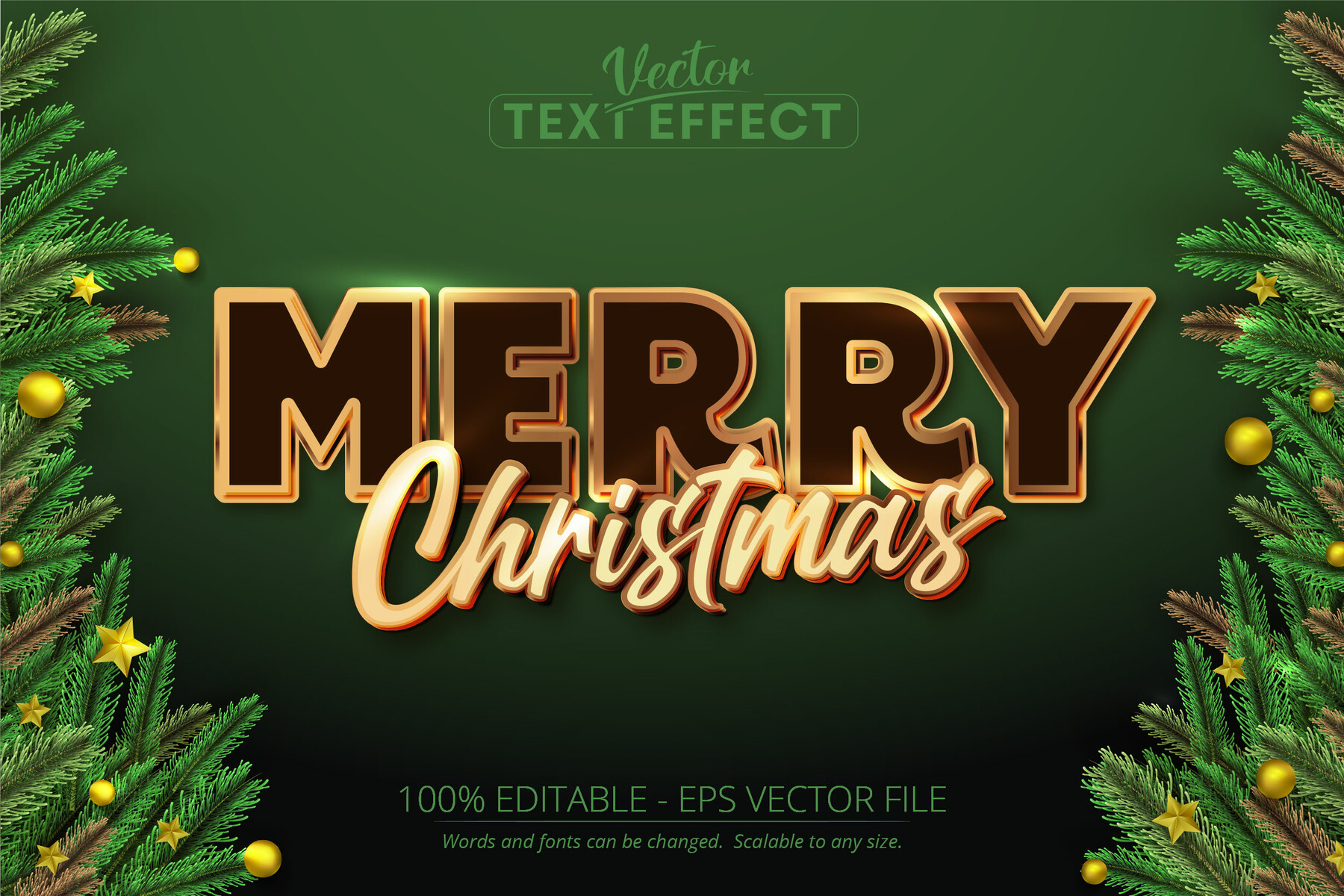 Artstation Merry Christmas Text Gold Color Style Editable Text