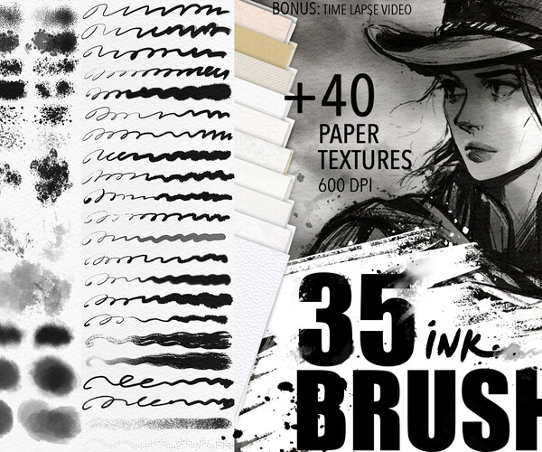 ArtStation - INK brushes + Paper textures | Brushes