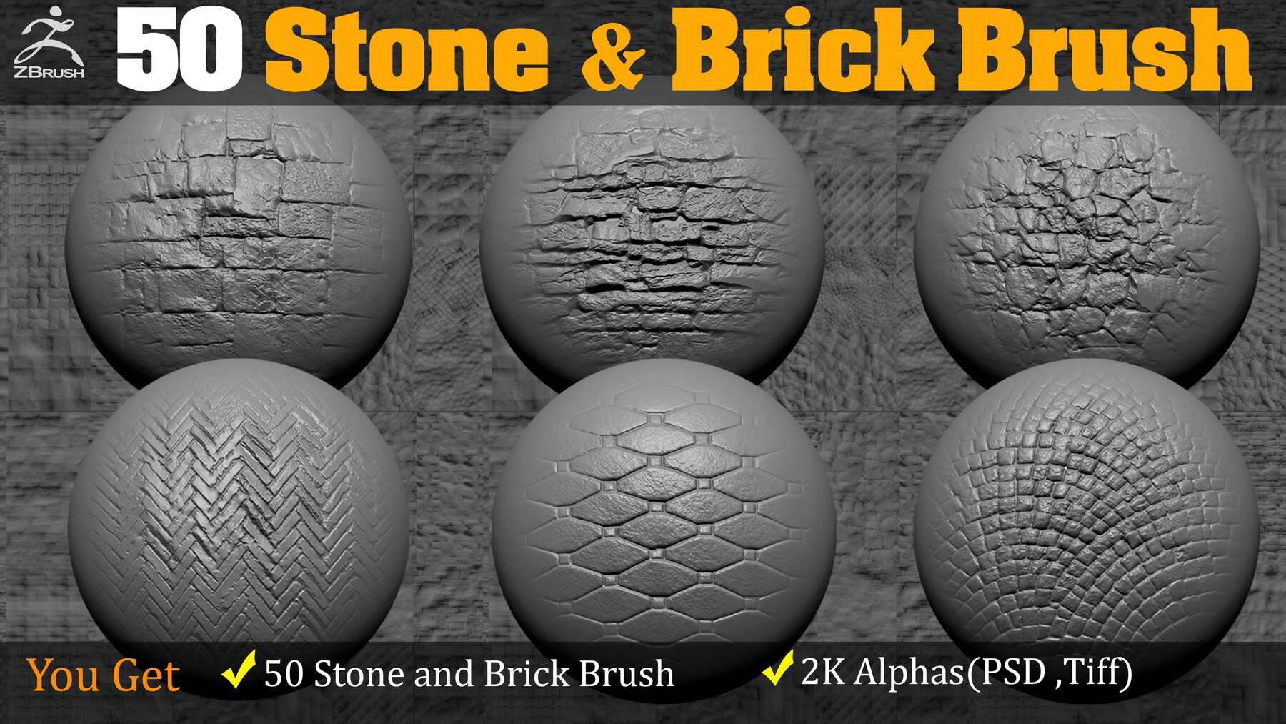 ArtStation - 50 Stone & Brick Alpha and brush | Brushes