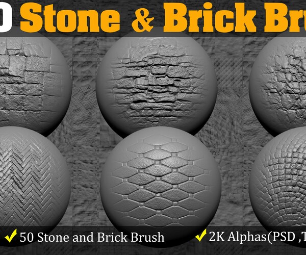 ArtStation - 50 Stone & Brick Alpha and brush | Brushes