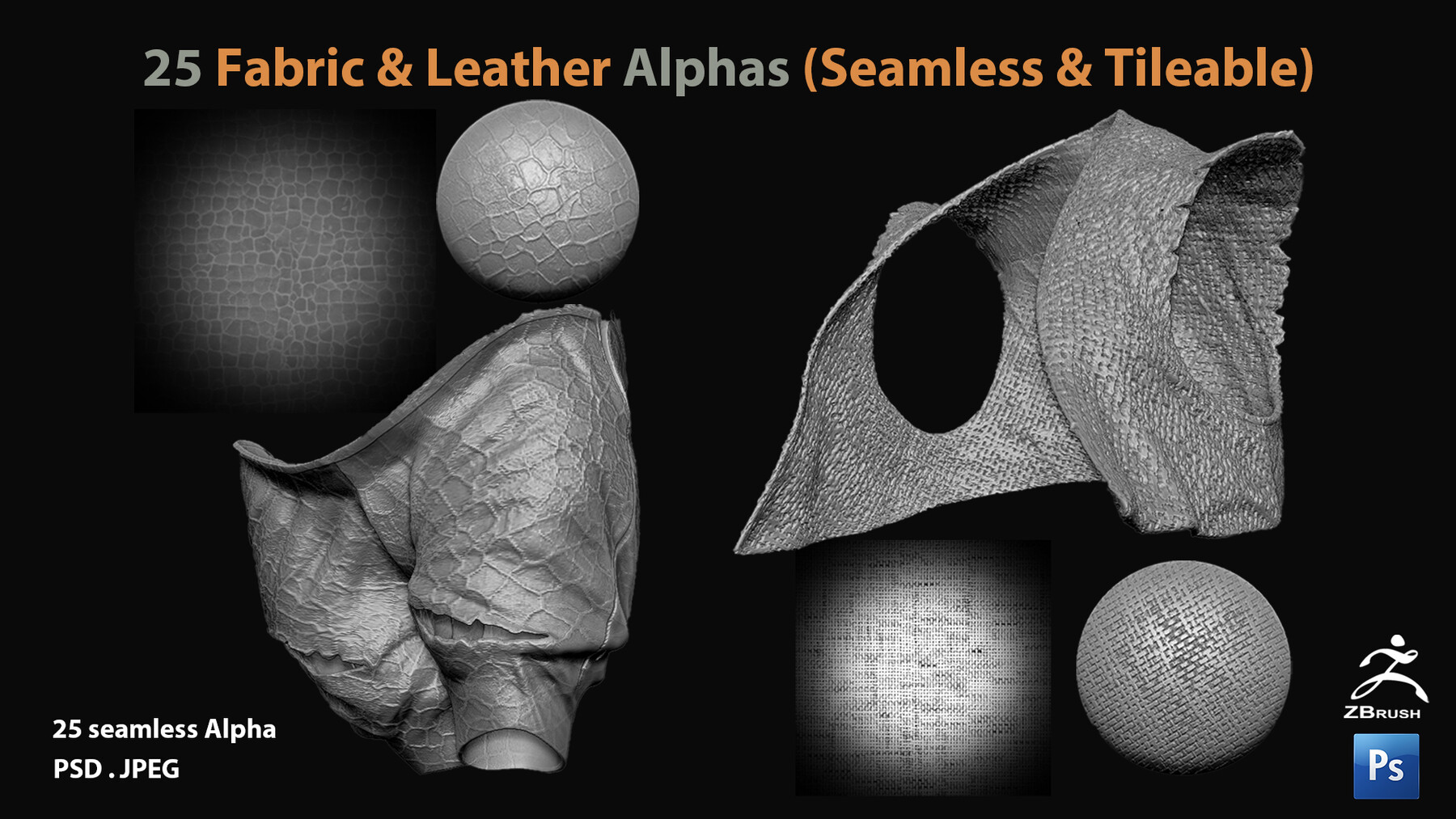 ArtStation - 25 Fabric & Leather Alphas (Seamless & Tileable) | Brushes