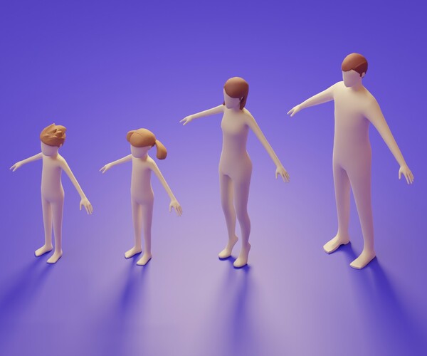 ArtStation - Low Poly 3D Character Base Body People Illustration Set ...