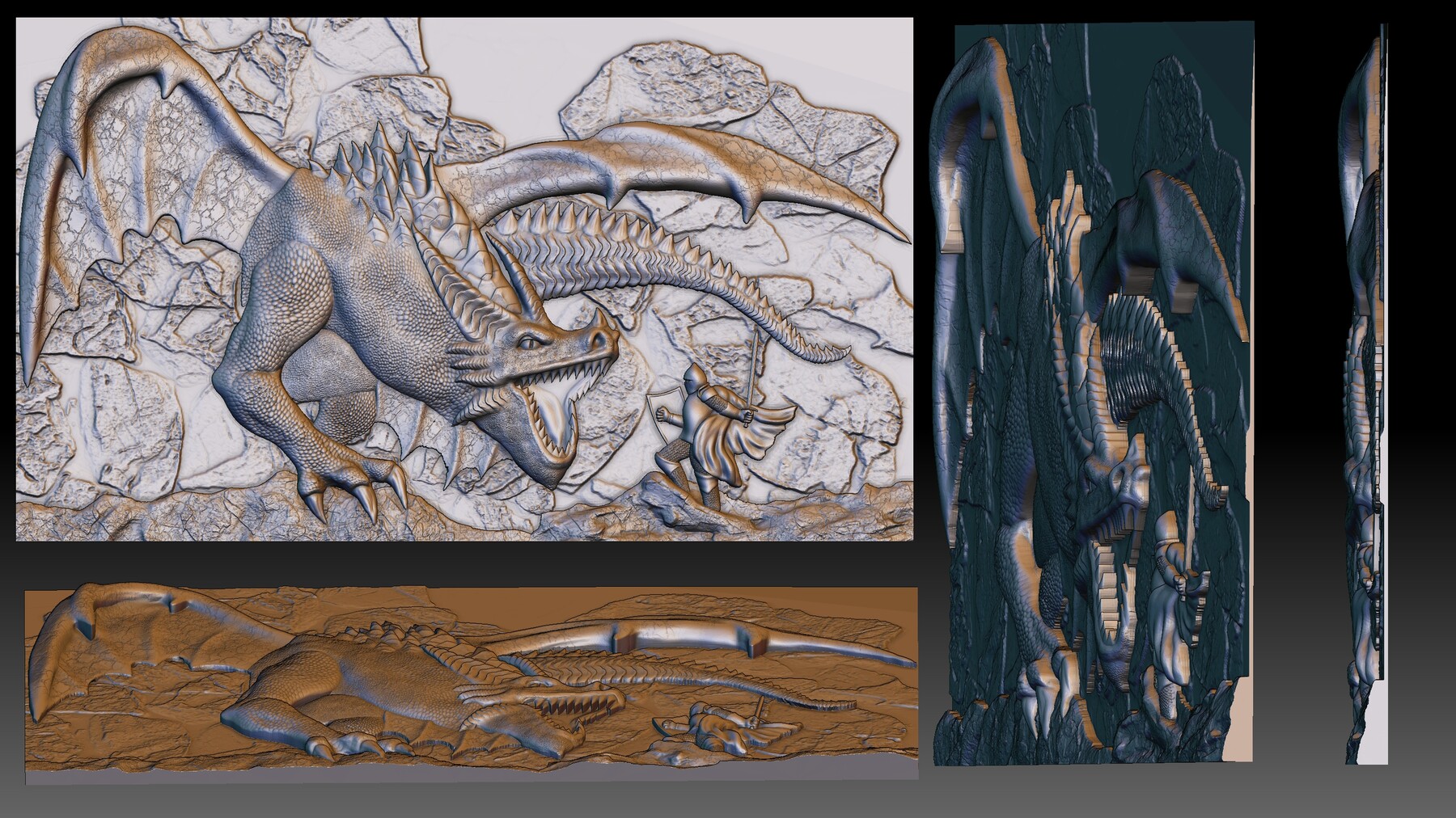ArtStation - Dragon and Knight bas-relief - low relief for CNC router ...