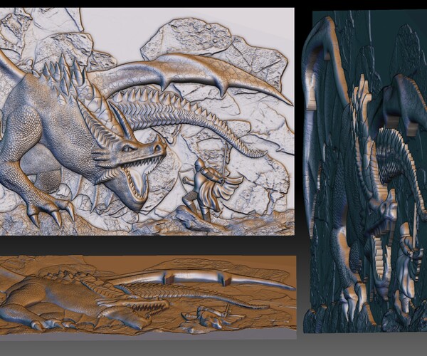 ArtStation - Dragon and Knight bas-relief - low relief for CNC router ...