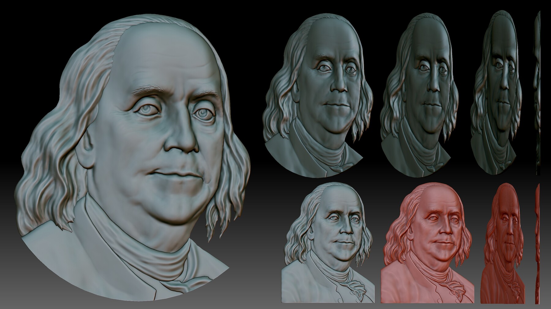 ArtStation - Benjamin Franklin 3D portrait - bas-relief for CNC router ...