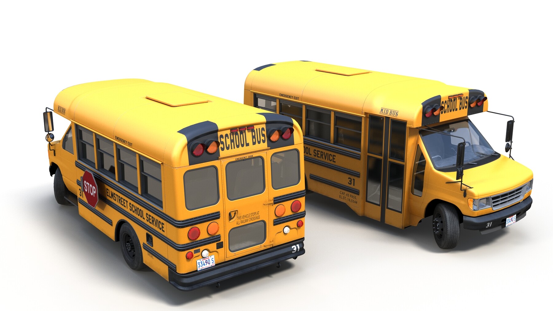 ArtStation - American school mid bus | Game Assets