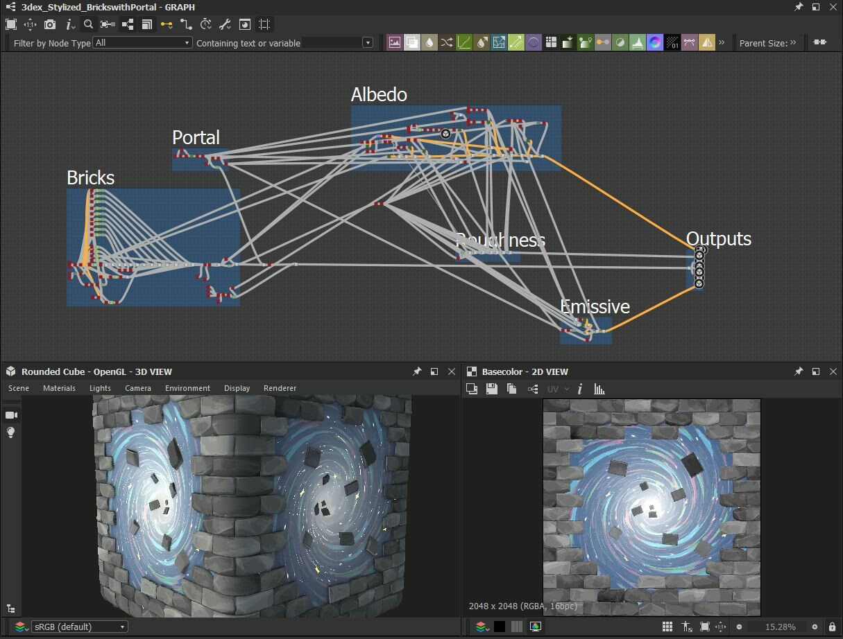 3dExtrude Tutorials - Stylized Bricks with Portal Rift - Substance Designer