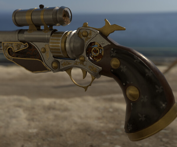 ArtStation - Low-poly Steampunk Revolver | Game Assets