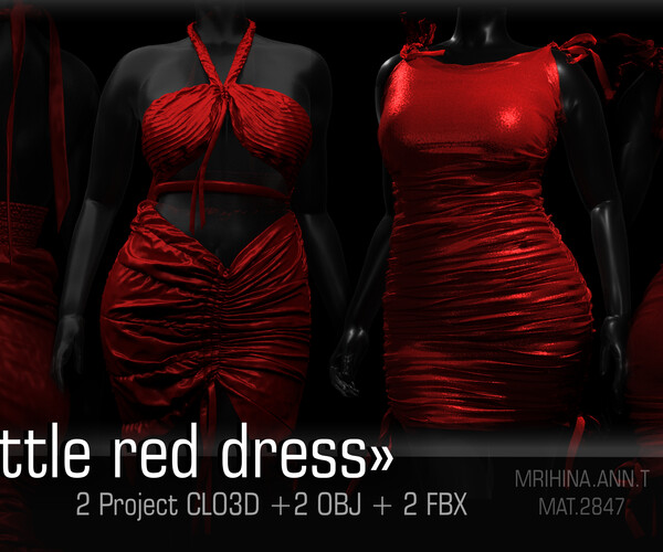 ArtStation - Little red dress. Clo3d, Marvelous Designer | Game Assets