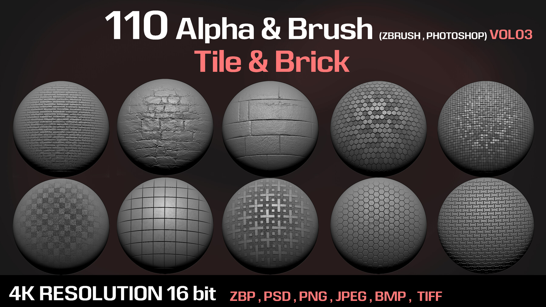 ArtStation - 110 Tile & Brick Alpha & Brushes VOL 03 | Brushes