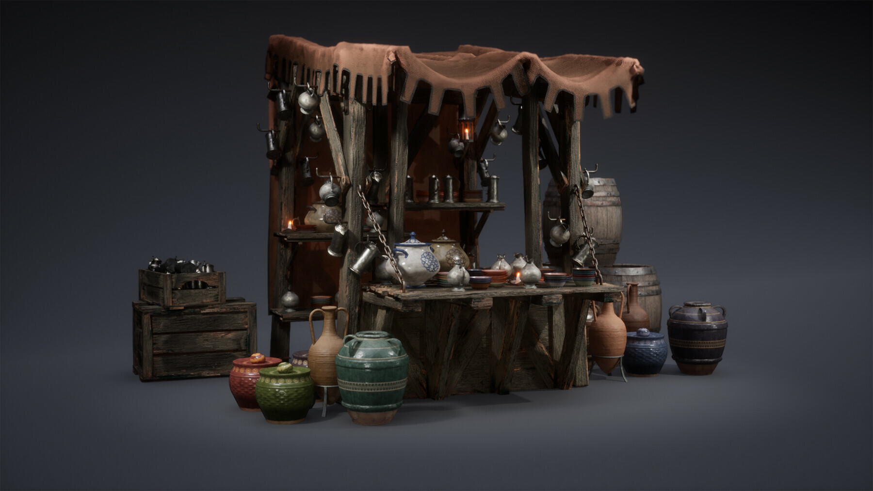 ArtStation - EXE Medieval Shop - Pottery Stand 1 | Game Assets