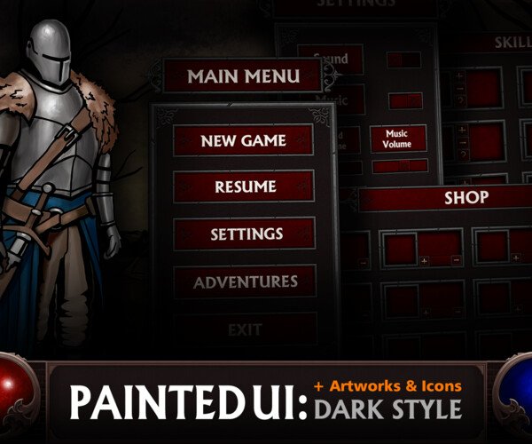 ArtStation - Painted UI: Dark style | Game Assets