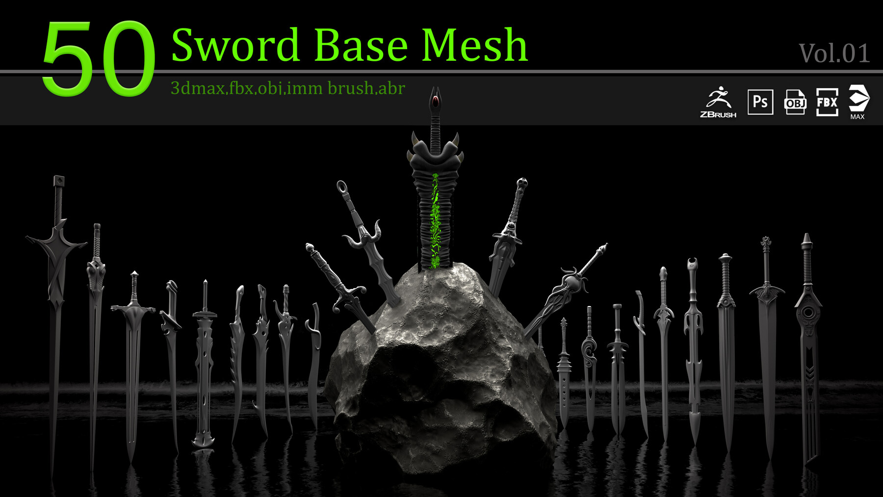 ArtStation - 50 Sword Base Mesh(Clean UV) + IMM brush + ABR brush ...