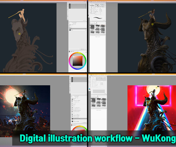 ArtStation - Digital illustration workflow - WuKongGirl : Bundle ...