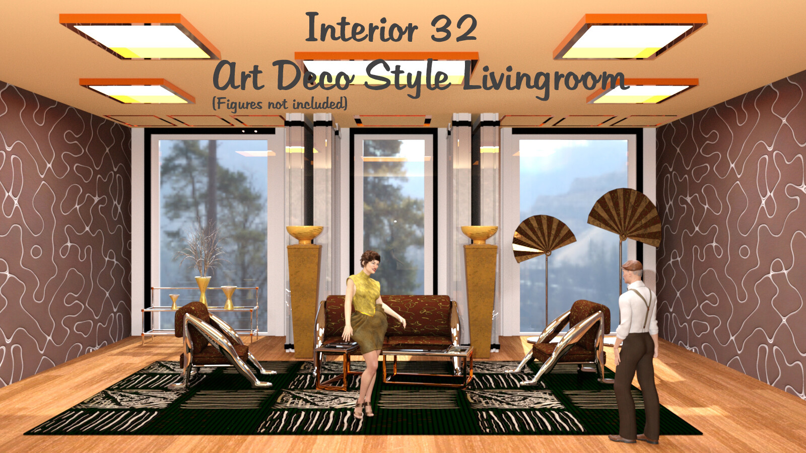 ArtStation - Interior 32 (Art Deco Style Livingroom) for DAZ Studio ...