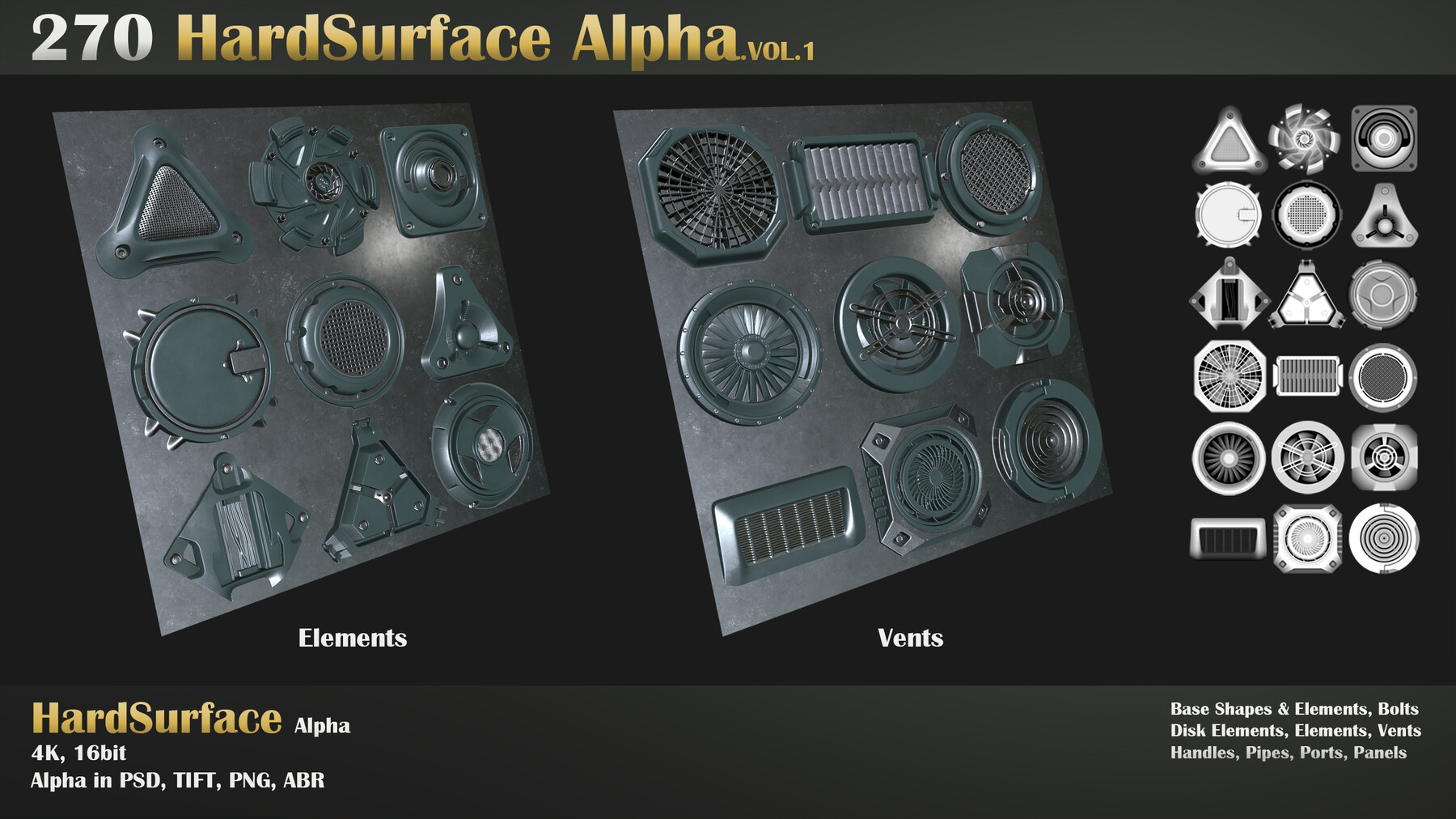 ArtStation - Hard Surface Alpha.Vol 1 | Brushes