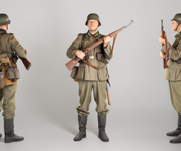 ArtStation - Fully equipped German soldier with gun 344 | Game Assets