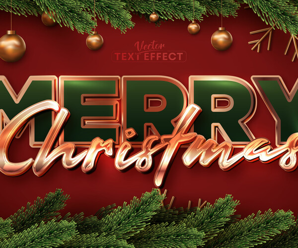 ArtStation - Merry christmas text, shiny gold color style editable text ...
