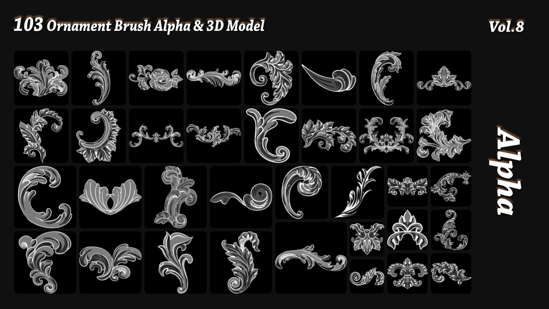 ArtStation - 103 Ornament Brush + Alpha + 3D model Vol 8 | Brushes