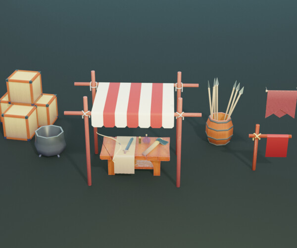 ArtStation - Medieval merchant textured low-poly game ready assets pack ...