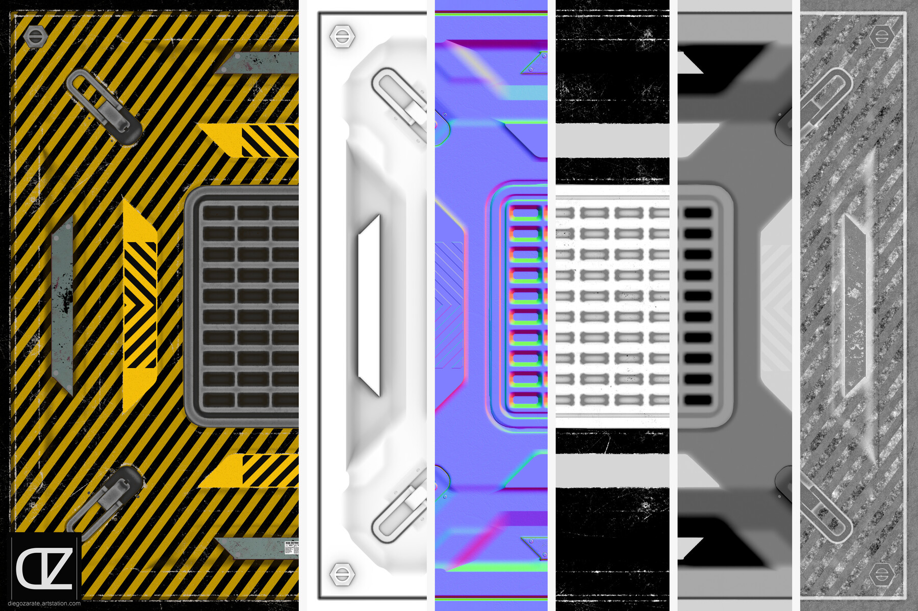 ArtStation - PBR - SCIFI METAL CAUTION PANEL - 4K MATERIAL | Game Assets