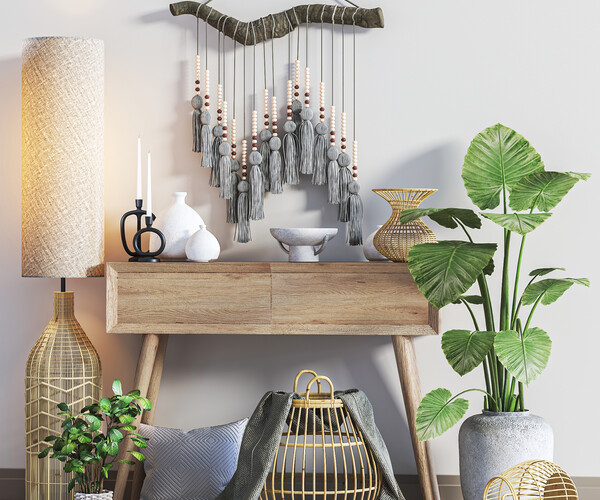 ArtStation - Boho set with macrame & wicker decor | Resources