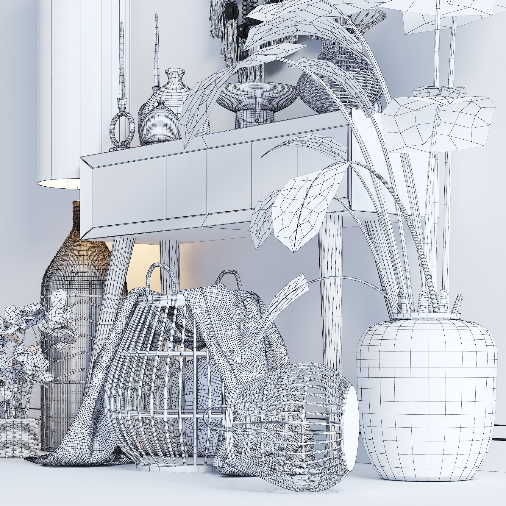 ArtStation - Boho set with macrame & wicker decor | Resources