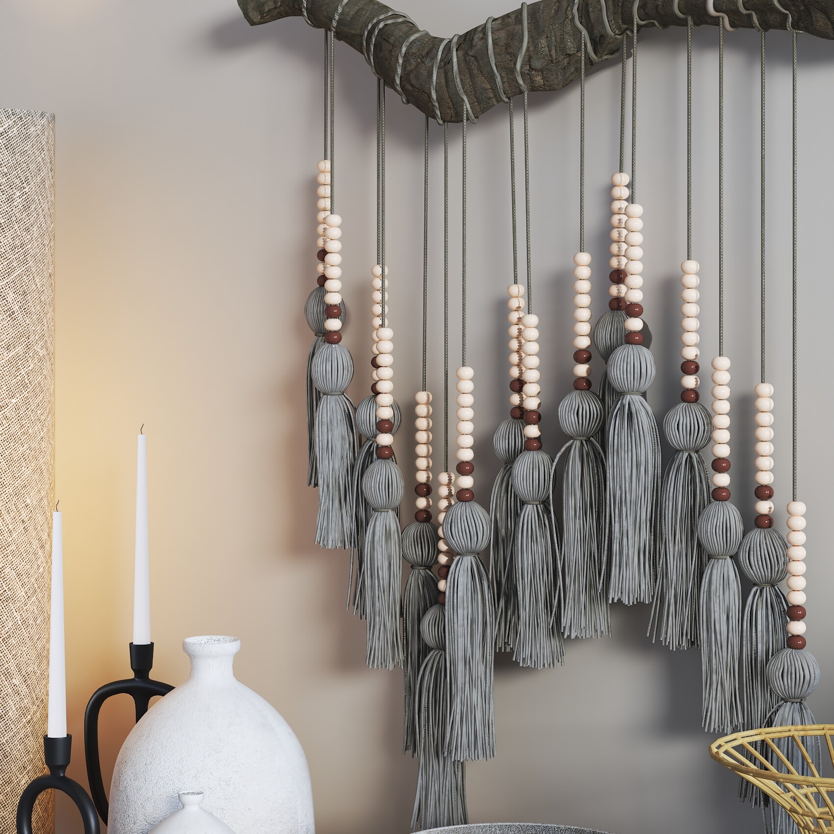 ArtStation - Boho set with macrame & wicker decor | Resources