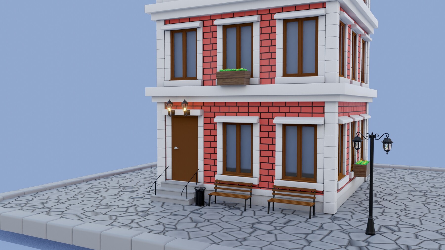 ArtStation - Cartoon Brick house with three floors | Game Assets